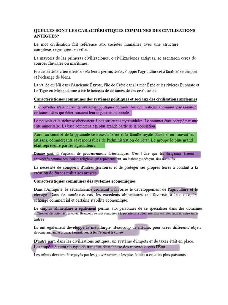 Caractéristiques des civilisations anciennes | PDF | Service civil ...