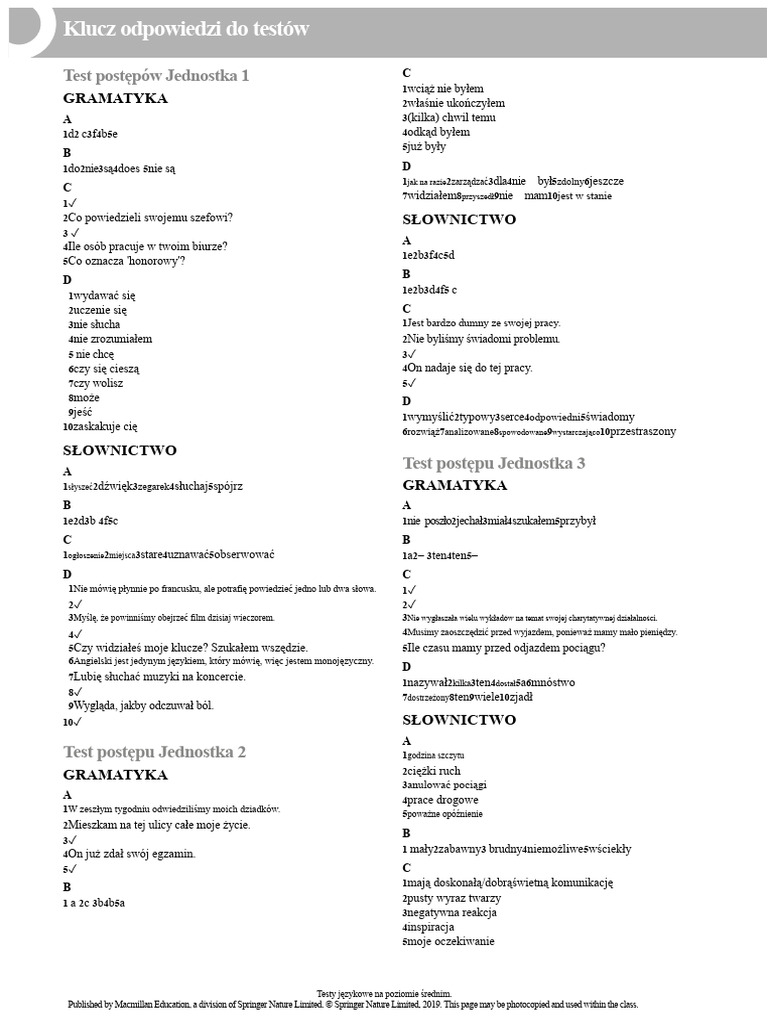 LH Int Testy Odpowiedzi | PDF