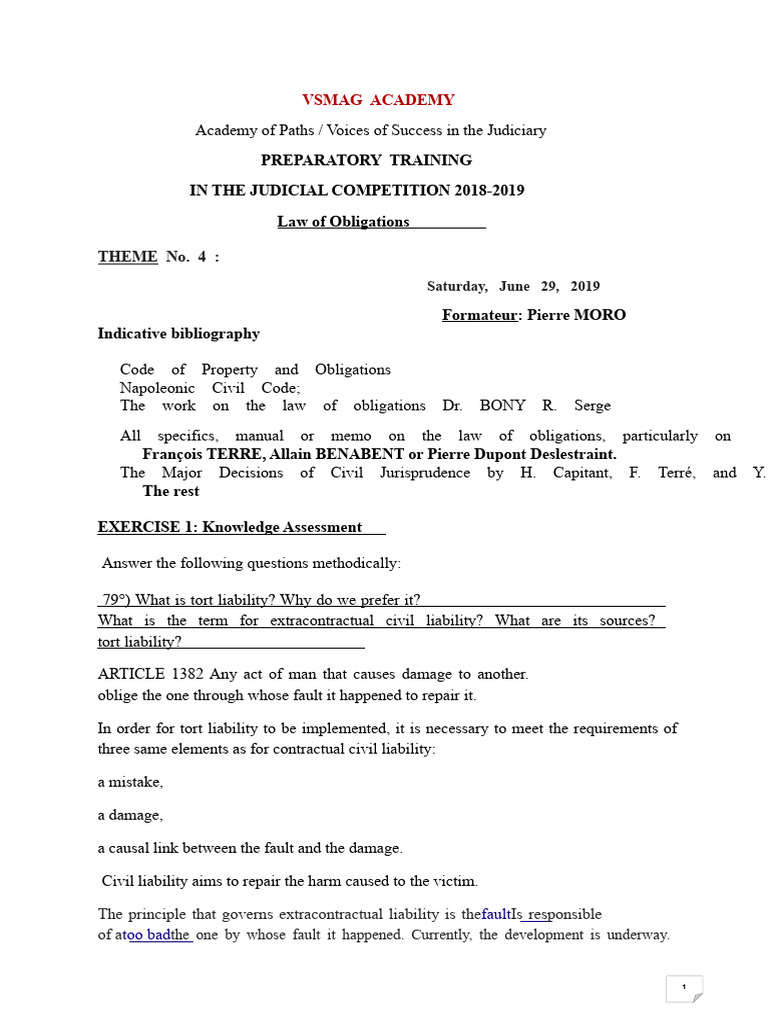 Judicial Competition Training: Law of Obligations | PDF | Tort | Legal ...