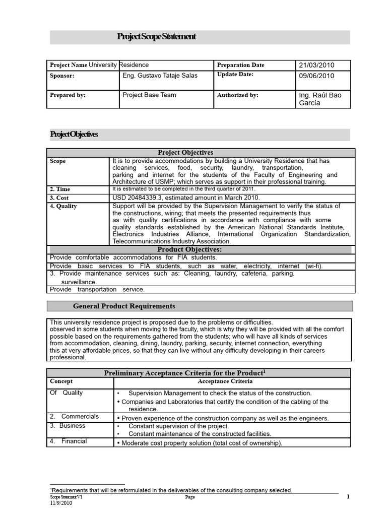 Statement of Scope Vr.1 University Residence | PDF