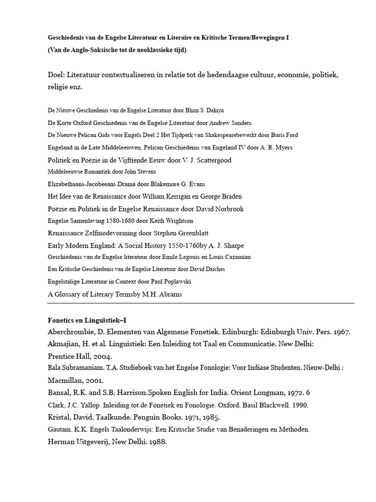 Geschiedenis Van de Engelse Literatuur en Literaire en Kritische Termen ...