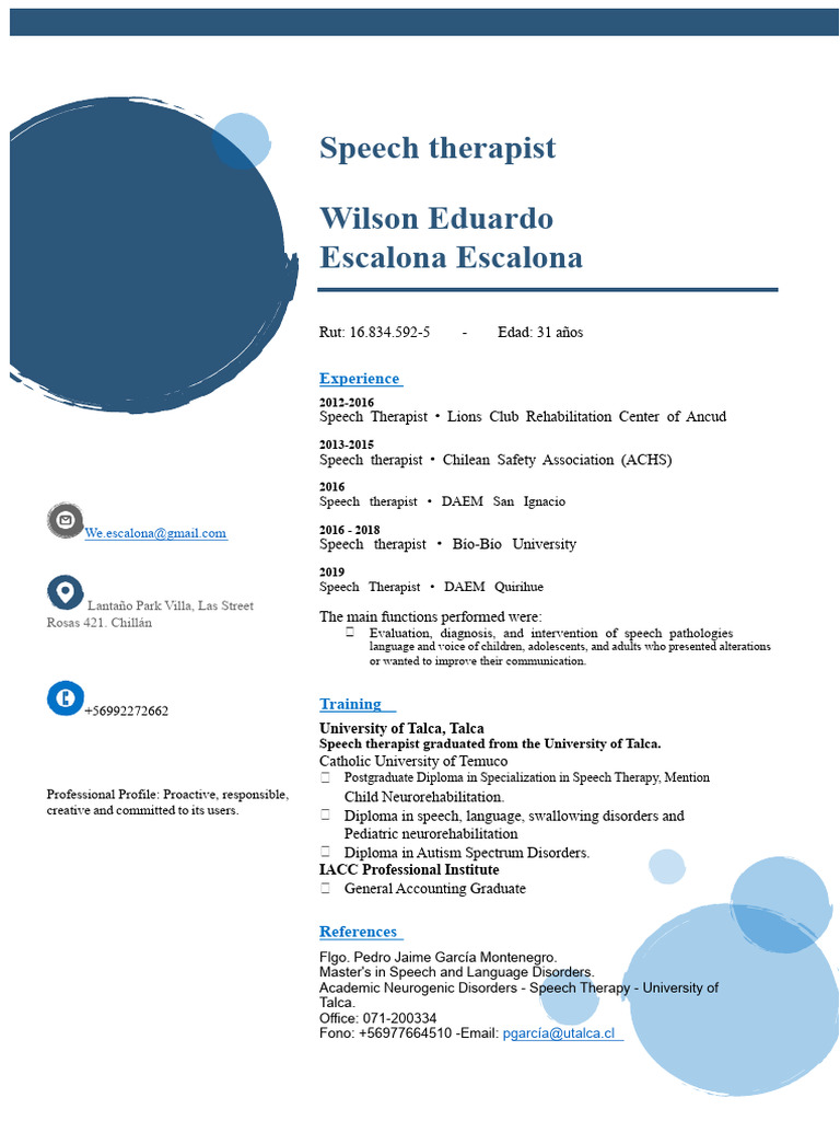 Speech Therapist CV | PDF | Human Communication | Disability