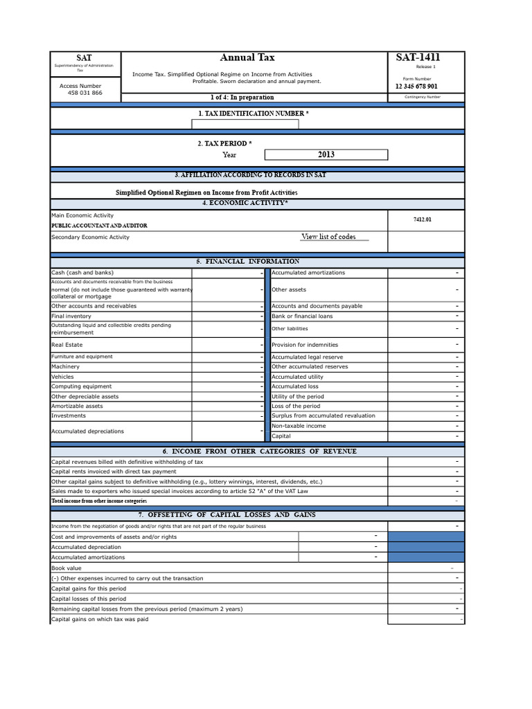 Income Tax Simplified Regime Form SAT-1411 | PDF | Capital Gains Tax ...