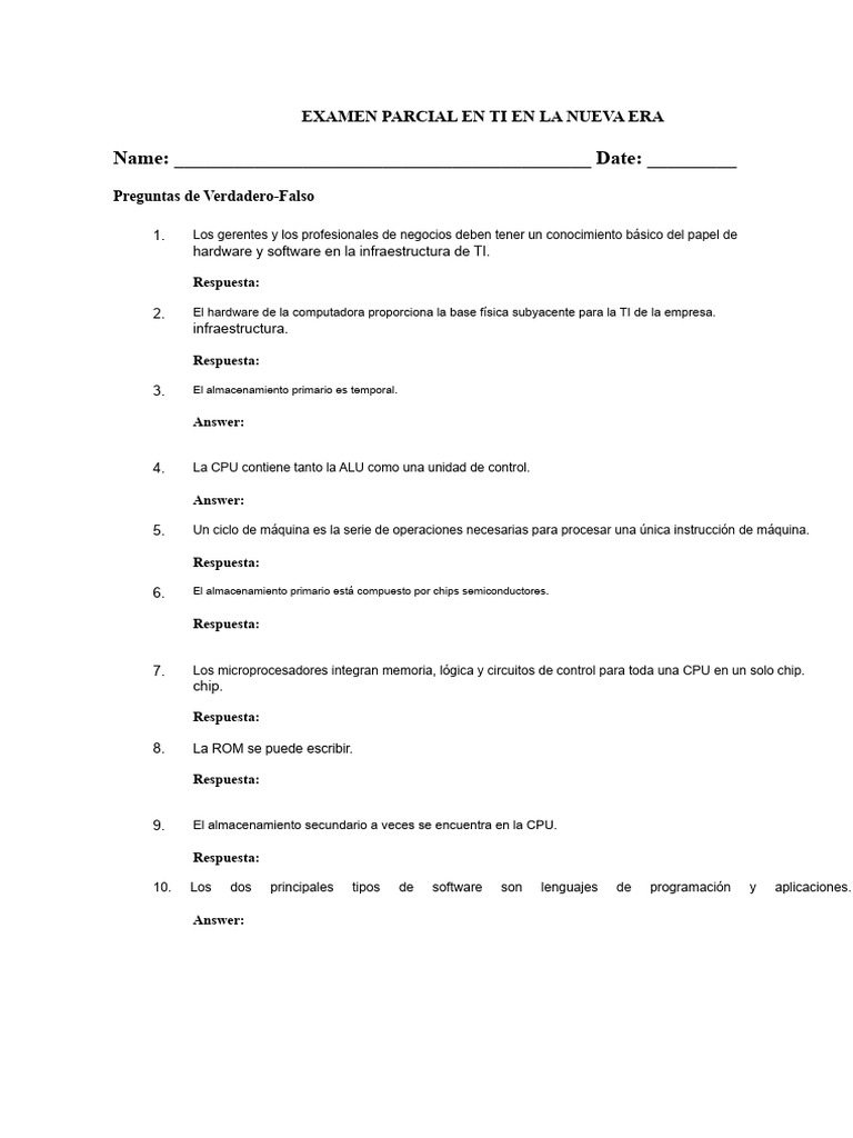 Examen de Medio Término en TI en La Nueva Era | PDF | Hardware de la ...