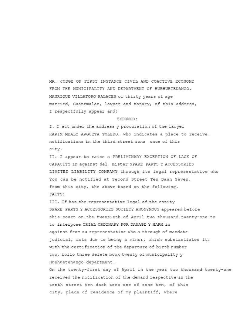Request For Exception of Lack of Legal Capacity | PDF | Lawsuit ...