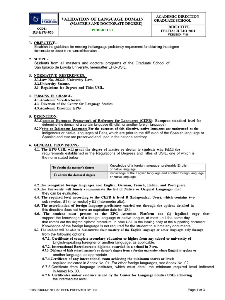 DB-EPG-020 Validation of Language Domain (Master's or Doctorate Degree ...