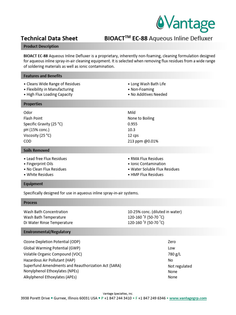 BIOACT EC-88 Aqueous Inline Defluxer | PDF | Water | Pollution