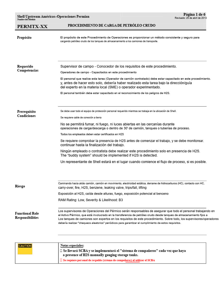 Procedimiento de Carga de Petróleo Crudo | PDF | Camión | Tanques