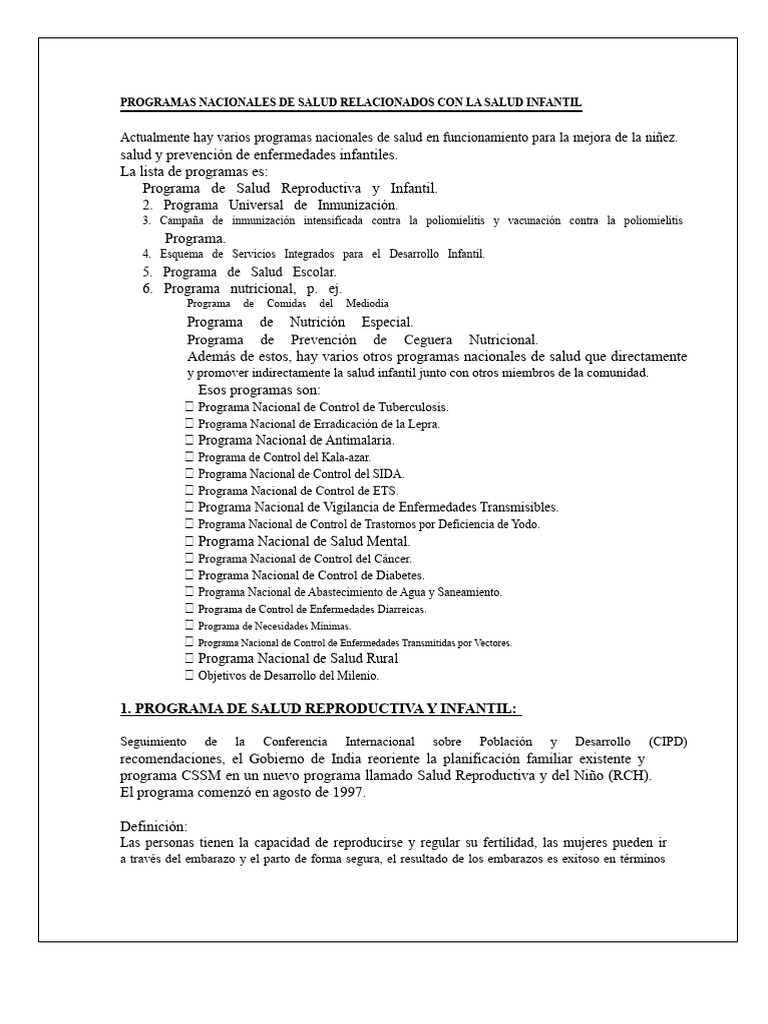 Programas Nacionales de Salud Infantil | PDF | VIH / SIDA | Cáncer