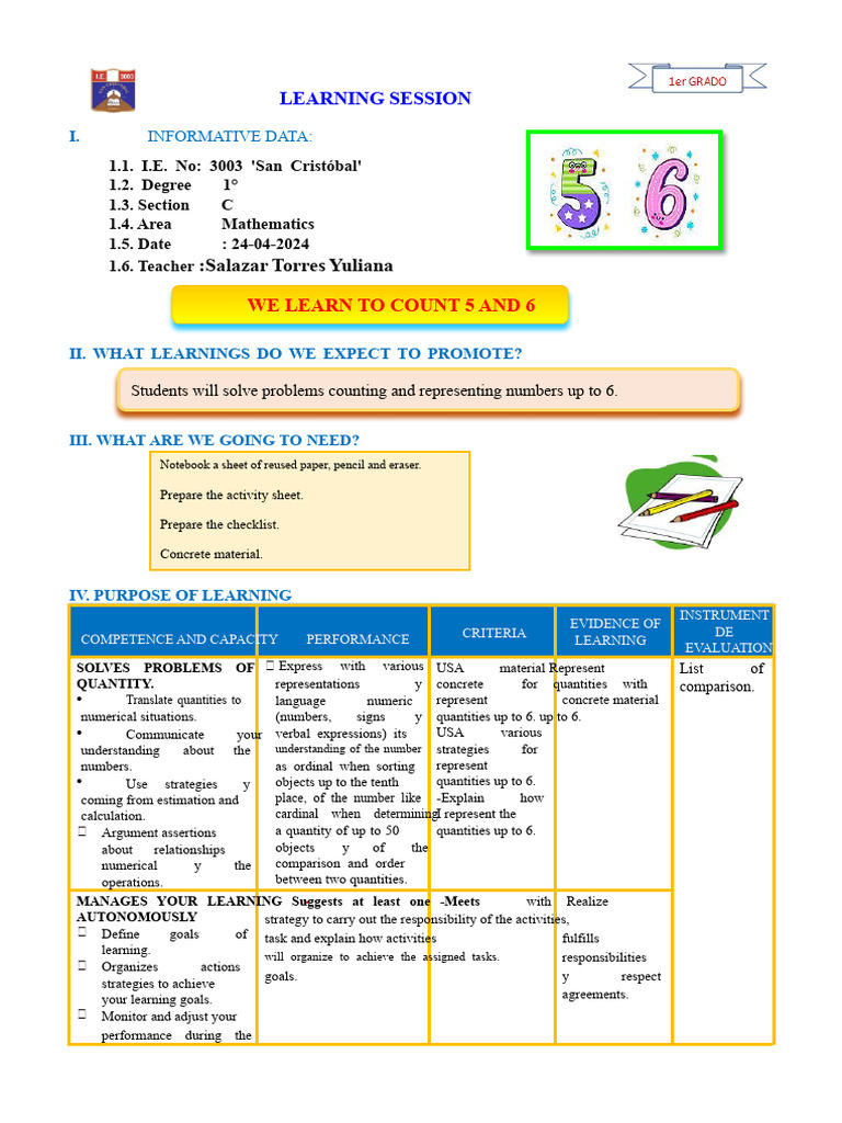 Session Math. We Learn To Count 5 and 6 | PDF | Learning | Mathematics