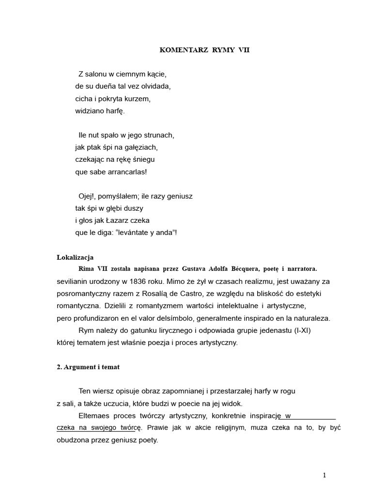 G. A. Bécquer Rima VII 3-Komentarz-Becquer | PDF