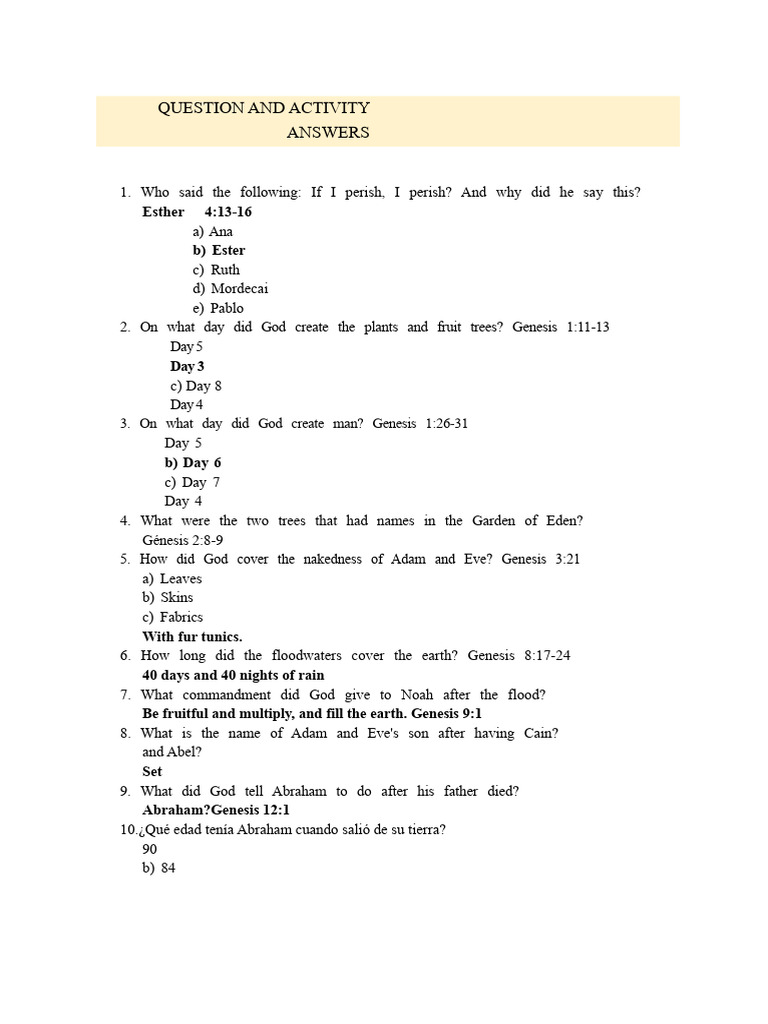 Bible Quiz: Key Stories and Figures | PDF | Book Of Genesis | Isaac