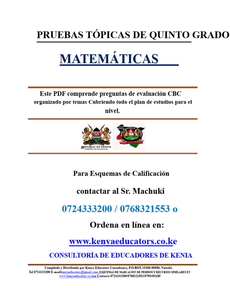 Preguntas Tópicas de Matemáticas para Tarea de Quinto Grado | PDF | Kenia