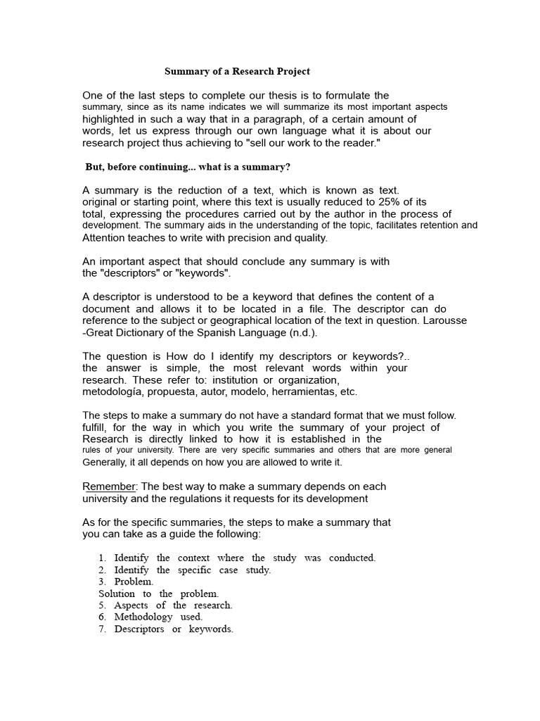 Summary of A Research Project | PDF | Reserved Word | Cognition