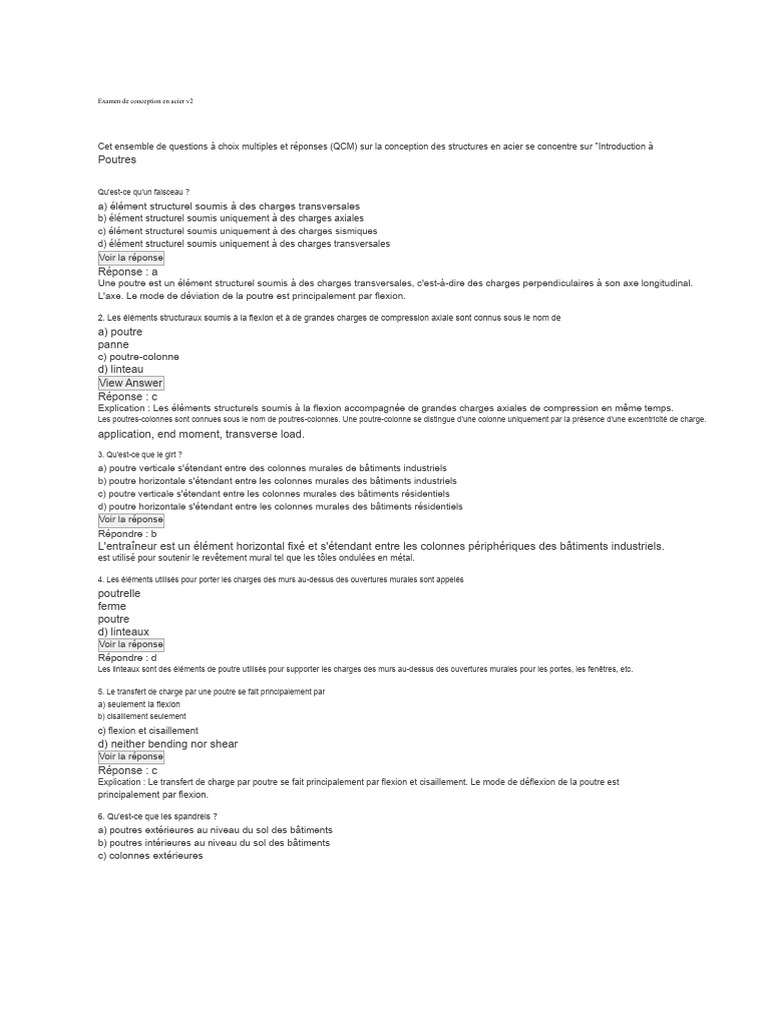 QCM sur la conception des structures en acier | PDF | Flambage ...