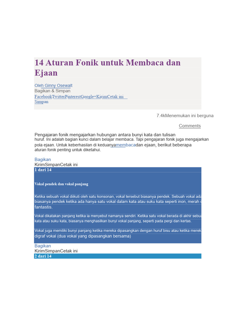 14 Aturan Fonik untuk Membaca Efektif | PDF