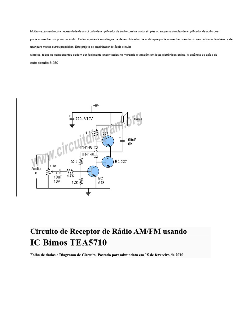 Circuito Simples de Amplificador de Áudio | PDF