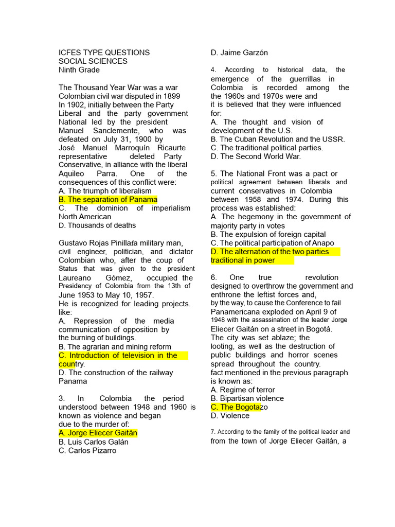 Questions Type Saber Fourth Period With Answers | PDF | International ...