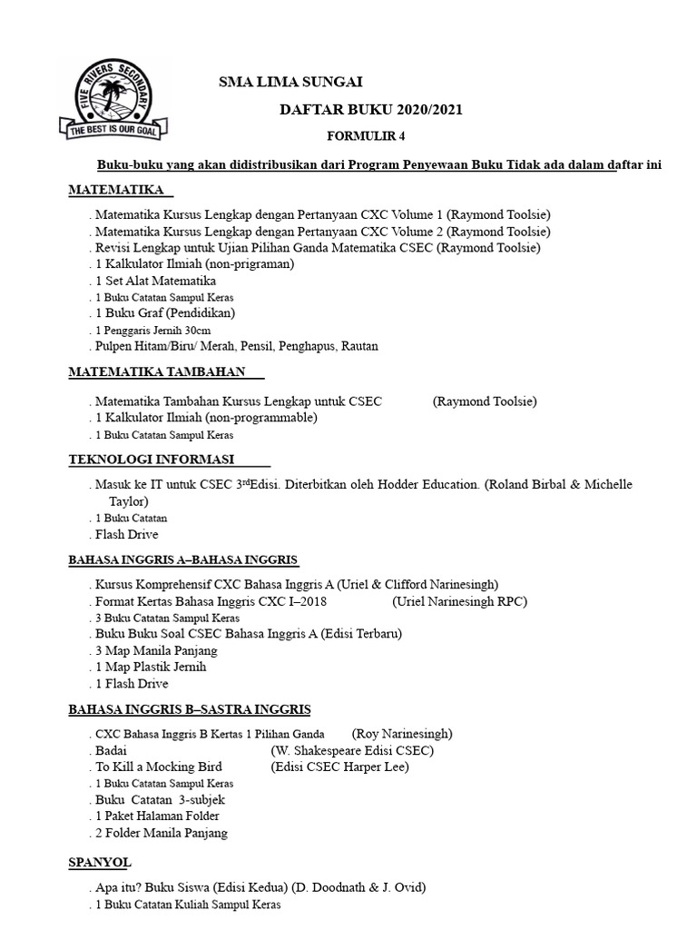 Daftar Buku 2020 - 2021 F4 | PDF