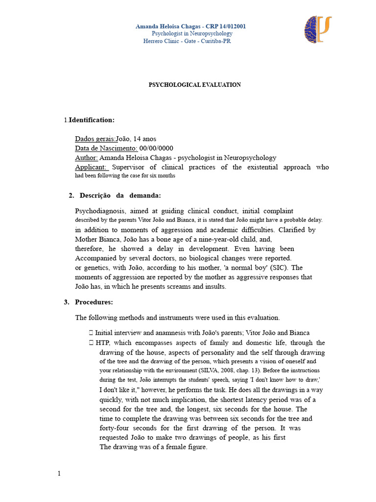 Psychological Report Model 2019 | PDF | Psychology | Psychotherapy