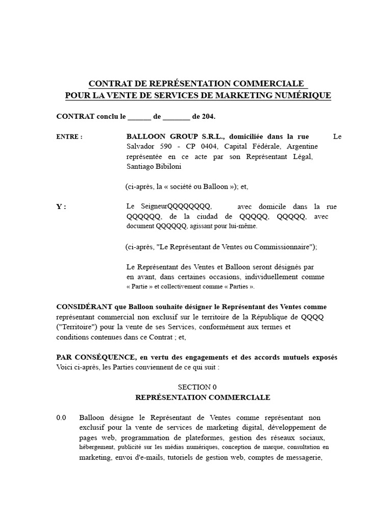 Contrat de Représentation Commerciale | PDF | Commercialisation | Facture
