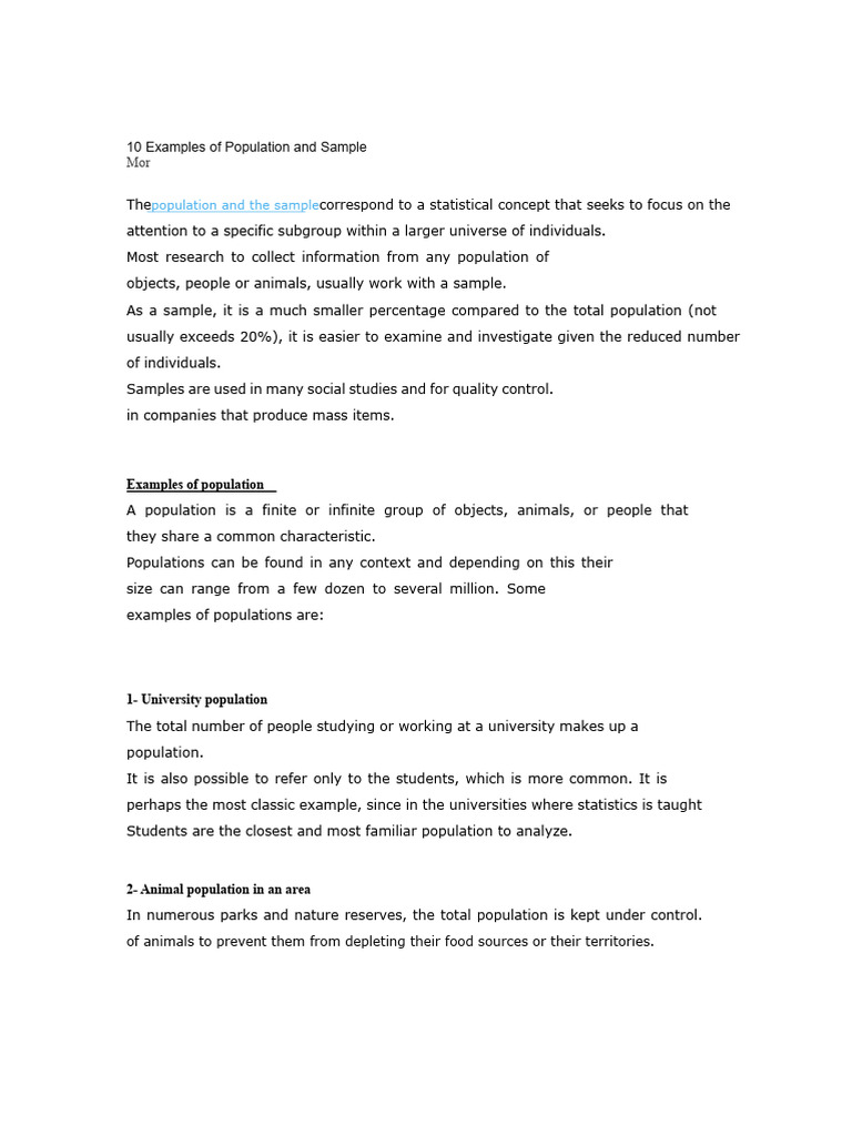 Population vs. Sample: 10 Examples | PDF | Sampling (Statistics ...
