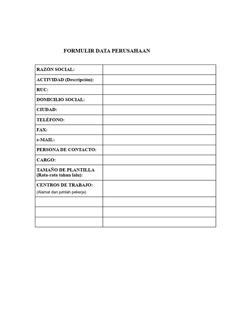 Formulir Data Perusahaan | PDF