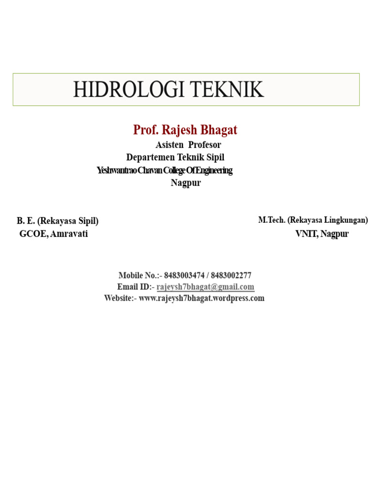 Dasar-Dasar Hidrologi Teknik dan Hidrograf | PDF