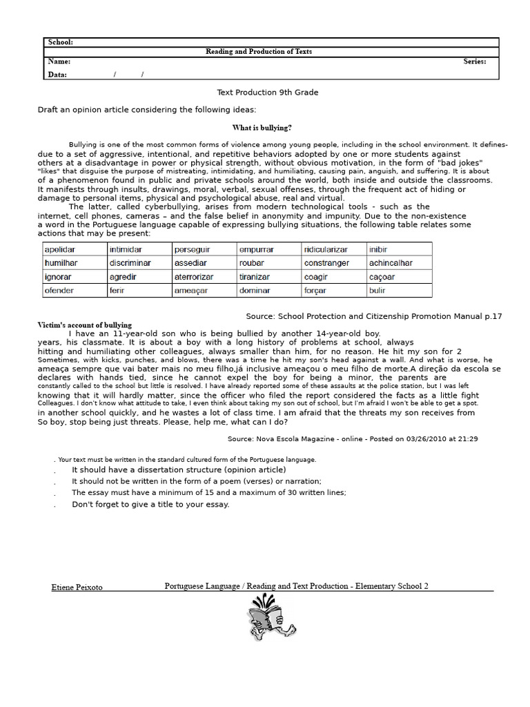 Text Production Activities 9 | PDF | Bullying | Problem Behavior