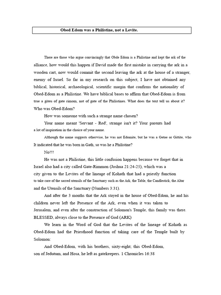 Was Obed Edom A Philistine or A Levite? | PDF | Old Testament Books ...