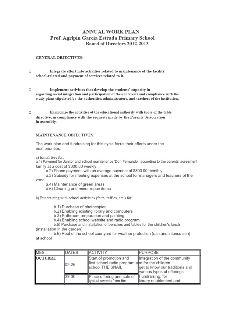 School Work Plan | PDF