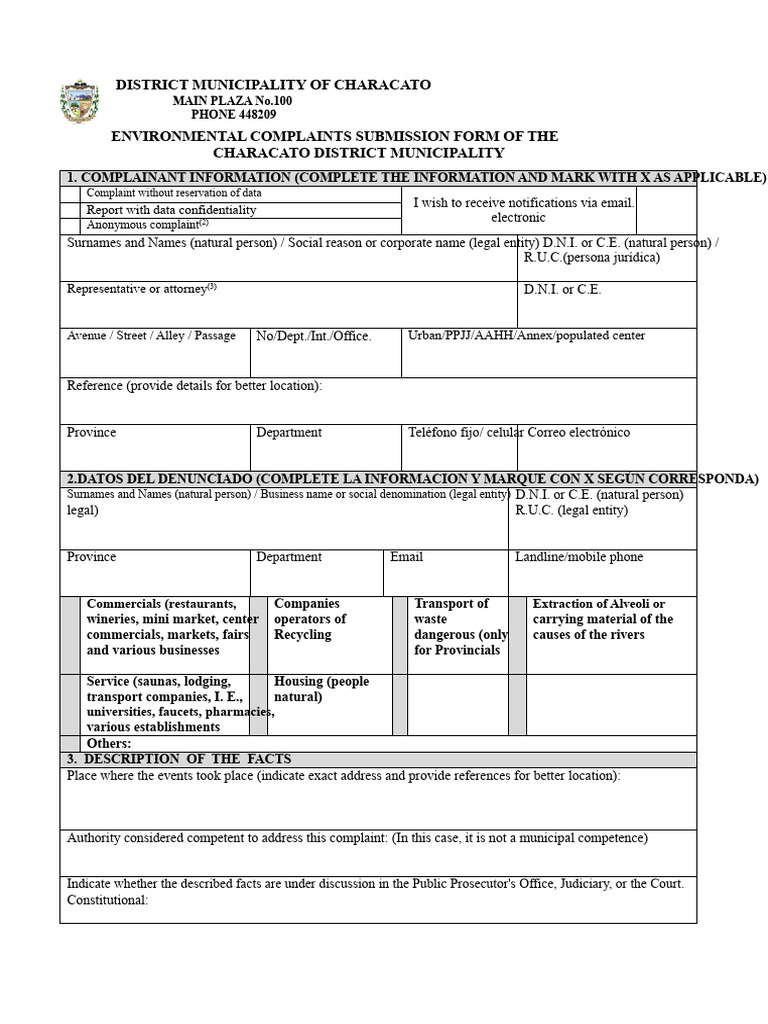 Environmental Complaints Attention Form | PDF | Waste | Environmental Issues