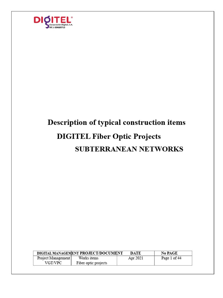 Fiber Optic Project Work Items Guide | PDF | Concrete | Duct (Flow)