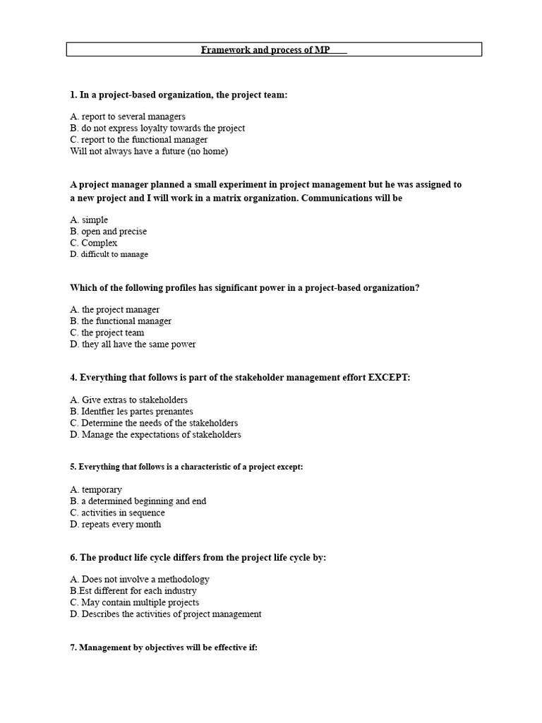 00 Questions Answers Framework and Project Management Process | PDF ...