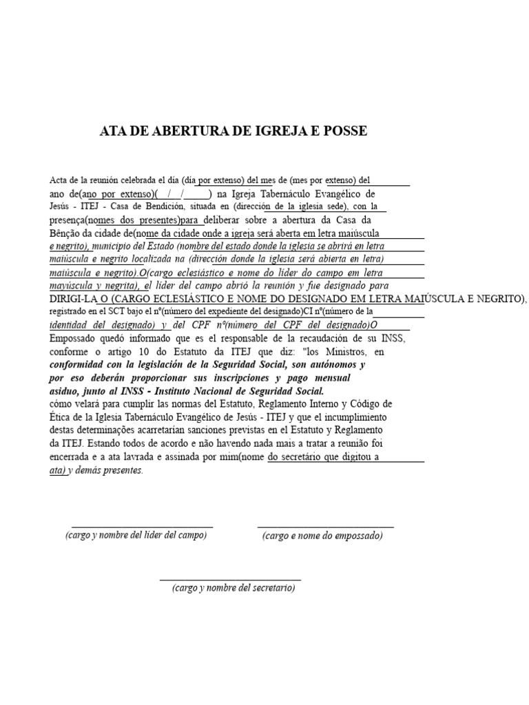 Acta de Abertura de Iglesia ITEJ | PDF