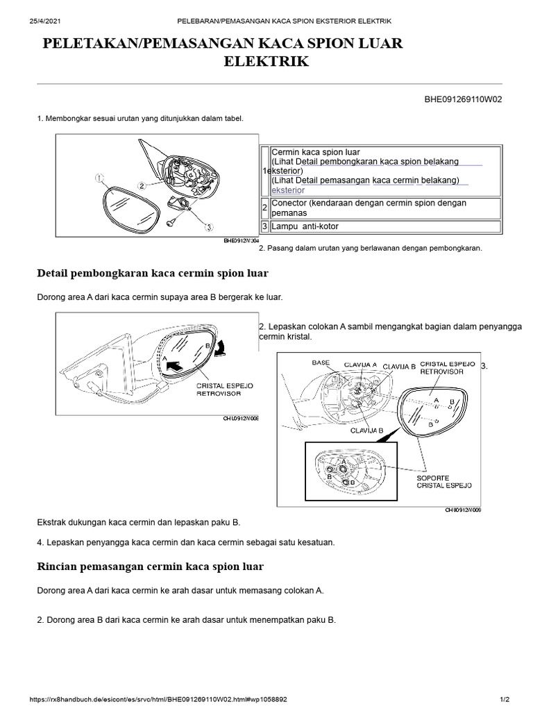 Pelepasan - Pemasangan Kaca Spion Luar Listrik | PDF