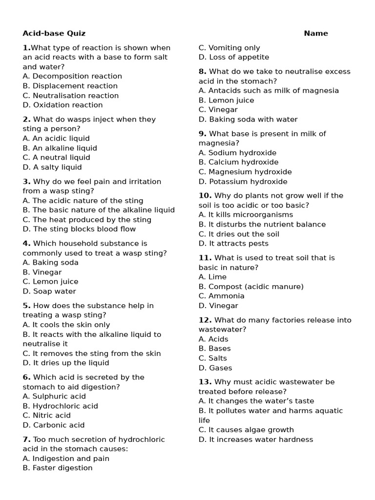 Acid Base Quiz | PDF | Acid | Taste