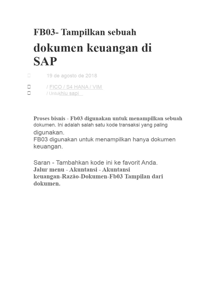 Cara Tampilkan Dokumen Keuangan di SAP FB03 | PDF