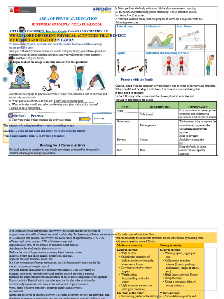 Family-Friendly Physical Activity Guide | PDF | Aerobic Exercise ...