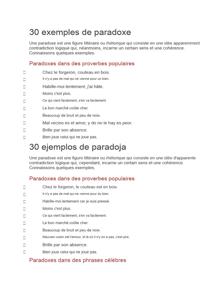 30 Exemples de Paradoxes Célèbres | PDF | Paradoxe