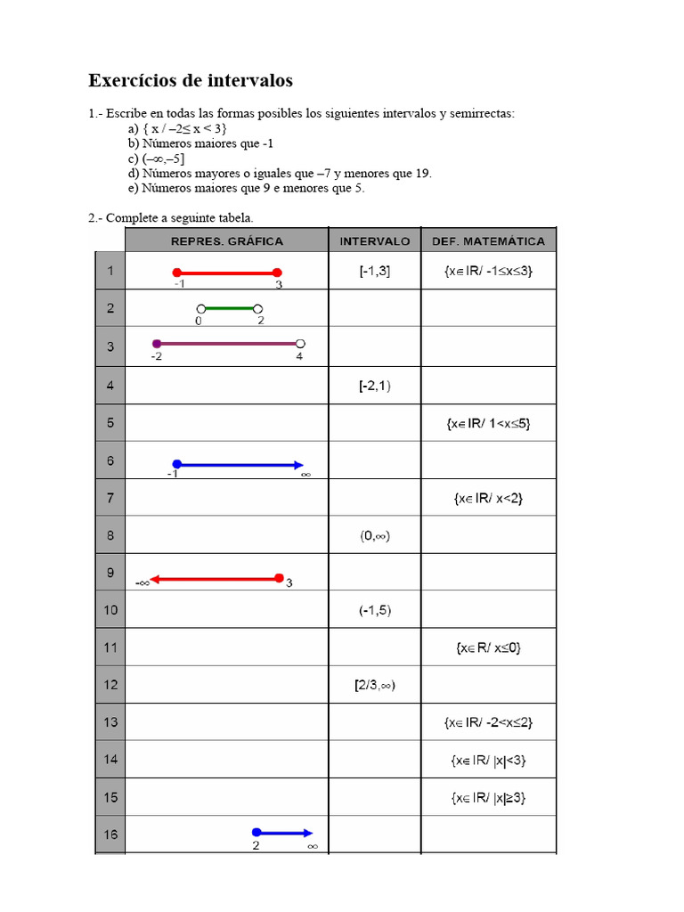 Exercícios Intervalos PDF | PDF