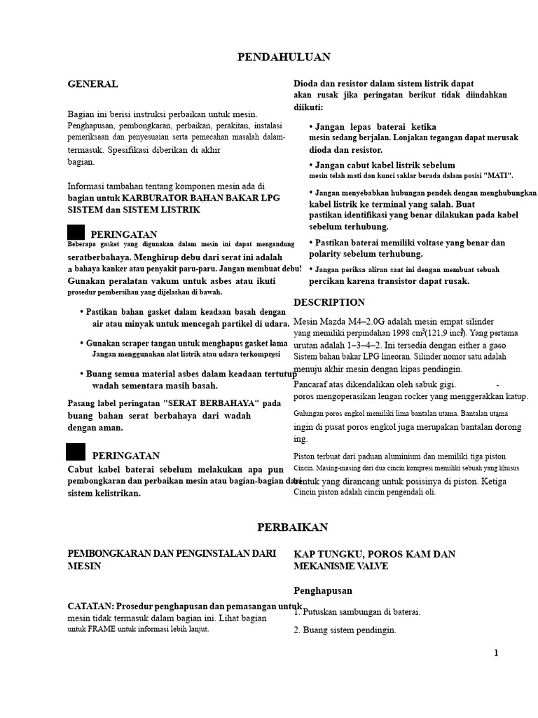 Panduan Perbaikan Mesin Mazda M4 | PDF