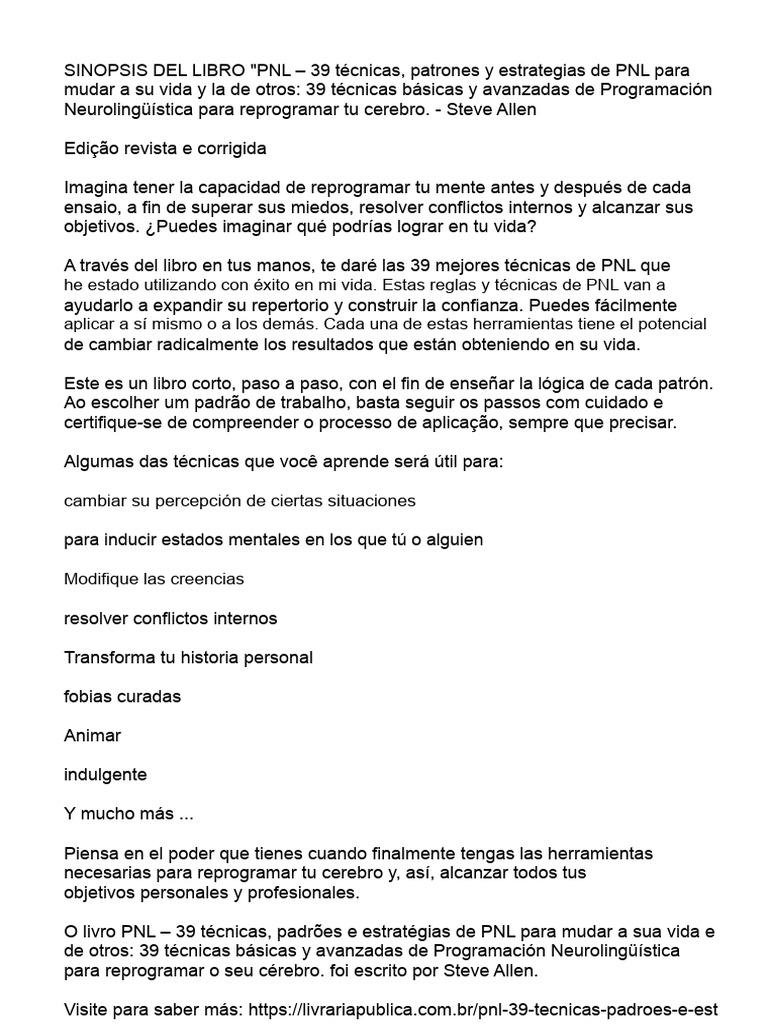 PNL - 39 Técnicas, Patrones y Estrategias de PNL para Cambiar Tu Vida y ...