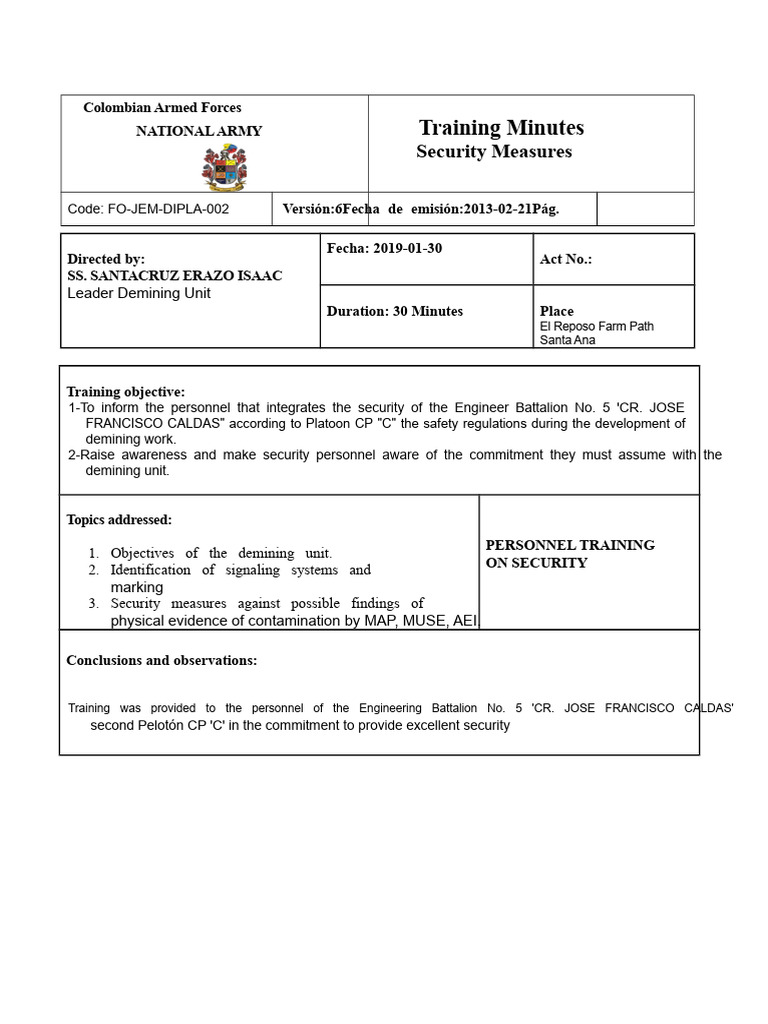 Training Record Safety Measures | PDF