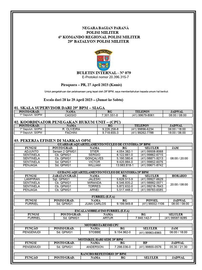 Buletin Internal 29º BPM - 27 April 2023 | PDF