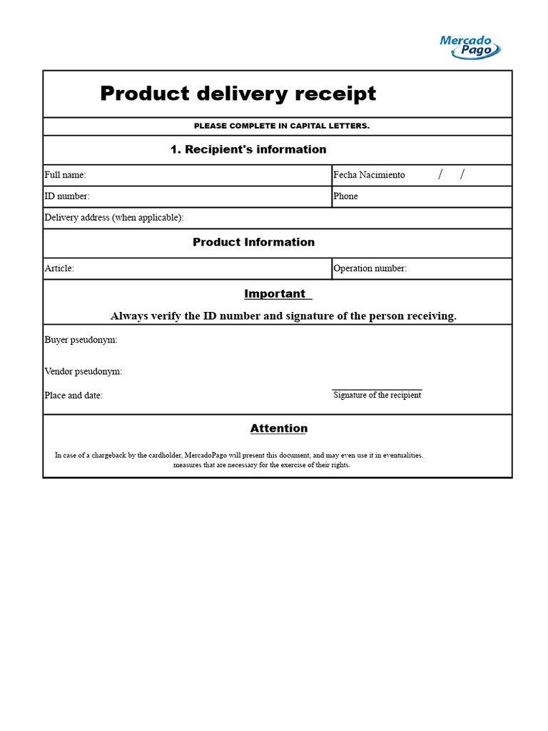 Product Delivery Receipt | PDF
