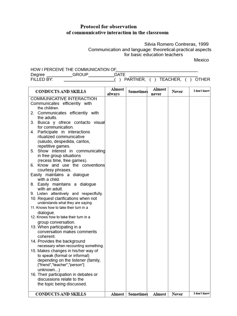 Classroom Communication Observation Protocol | PDF | Communication ...