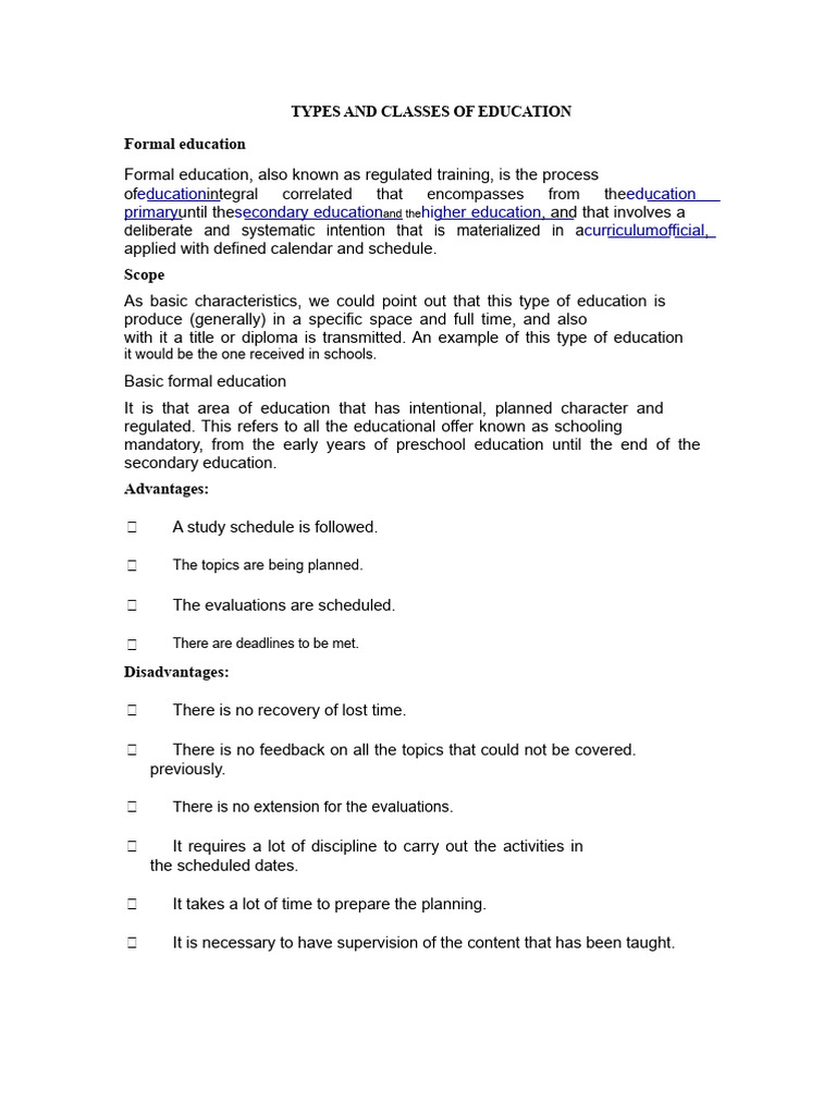 Types and Classes of Education | PDF | Distance Education | Learning
