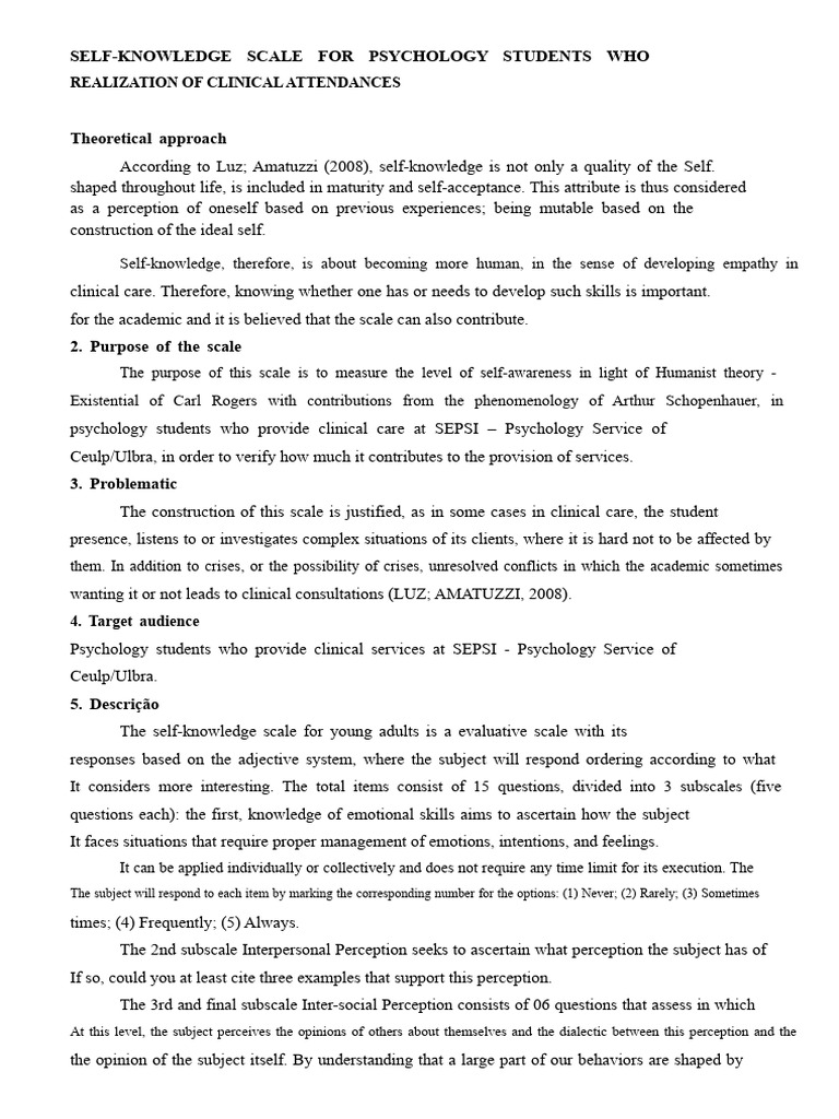 Self-Knowledge Scale For Young Adults | PDF | Psychology | Perception