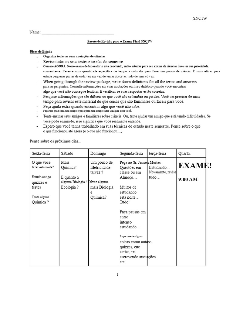 Dicas de Estudo para Exame de Ciências SNC1W | PDF | Ligação química ...